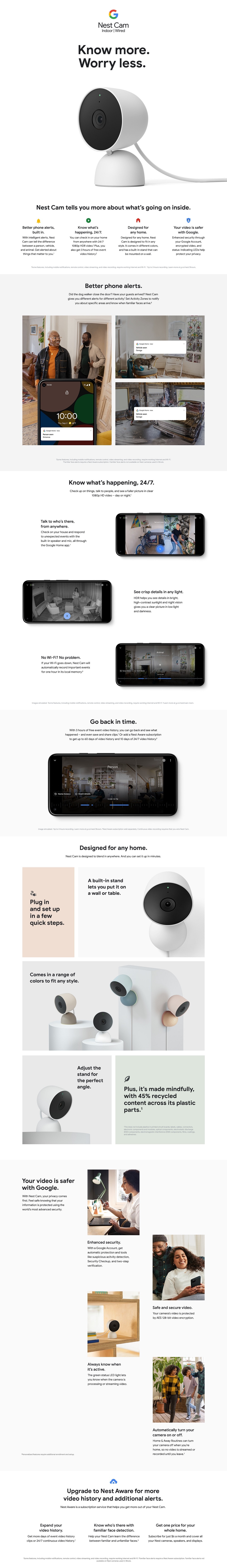 Google Nest Cam Indoor Wired Smart Home Security Camera Linen GA03179-US